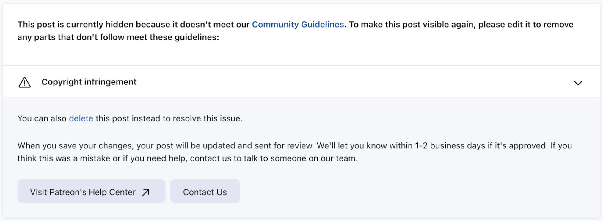 Flagged and hidden posts – Patreon Help Center